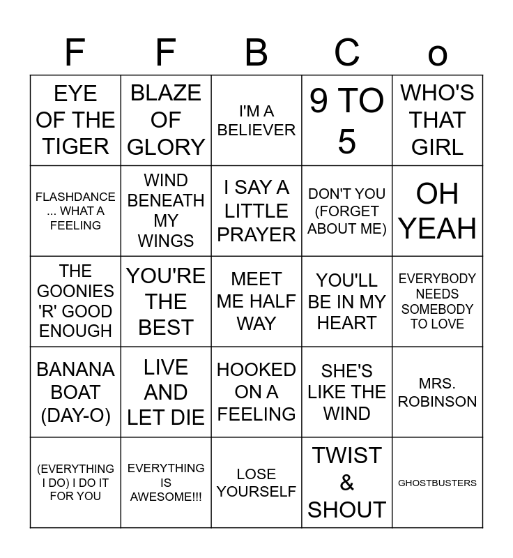 SOUNDTRACK TUNES Bingo Card