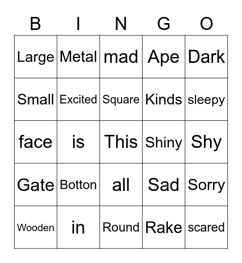 Vowel sound practice Bingo Card