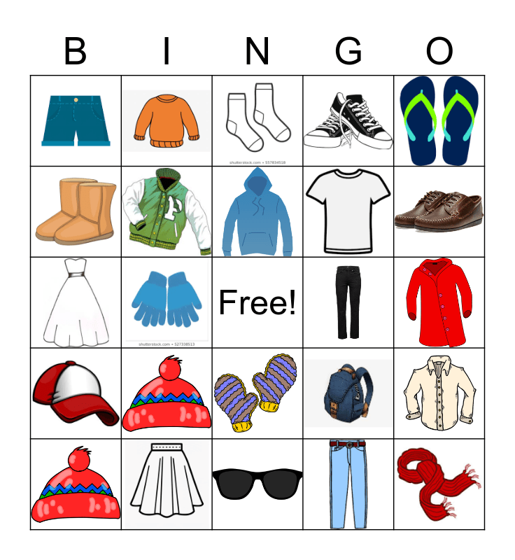 Les vêtements Bingo Card