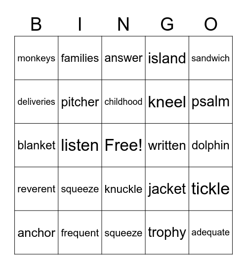 List 16 Bingo Card