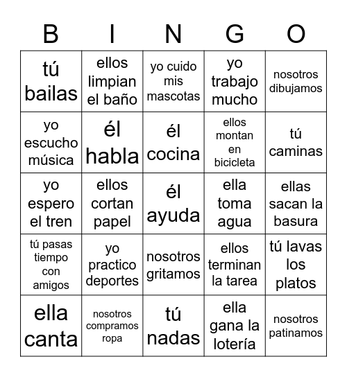 -AR Verbs Bingo Card