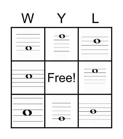 Lines and Spaces Bingo Card