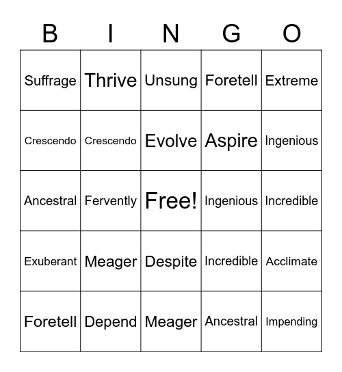 Unit 1 Word Wall Bingo Card