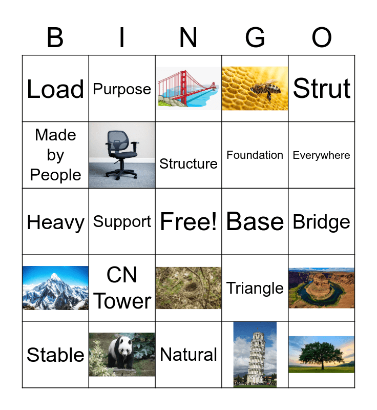 Structures Bingo Card