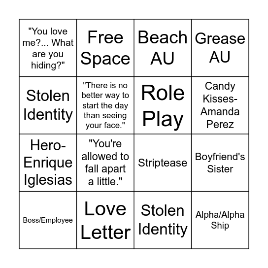 Any Fandom Goes Bingo Card