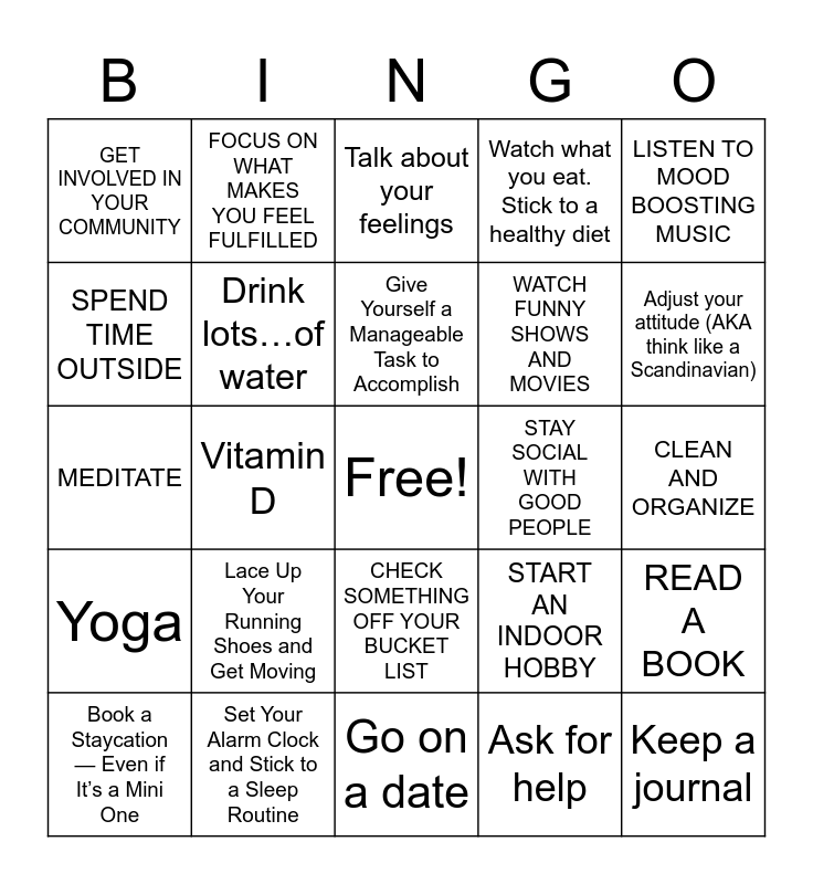 BEAT THE WINTER BLUES Bingo Card