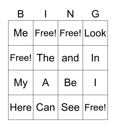 Spot Me! Bingo Card
