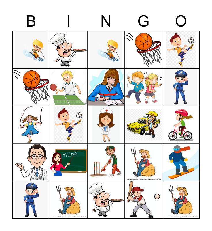 Occupations Bingo Card
