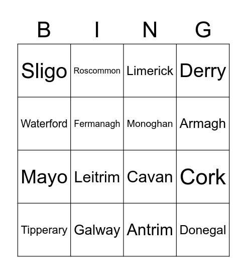 Counties Bingo Card