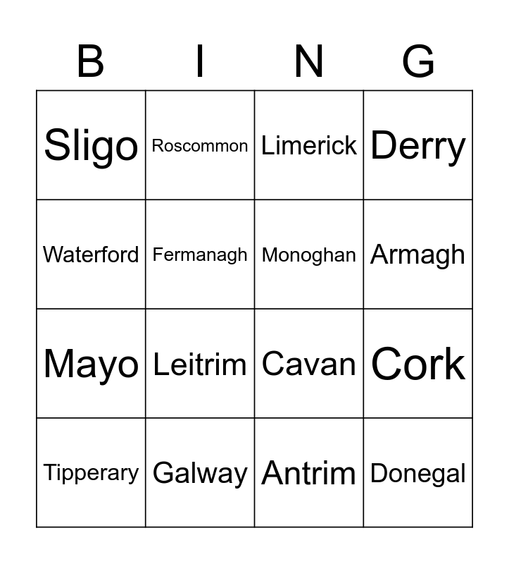 Counties Bingo Card