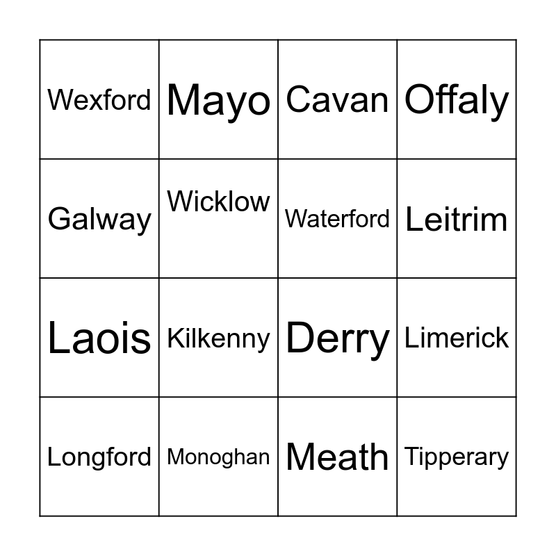 Counties Bingo Card