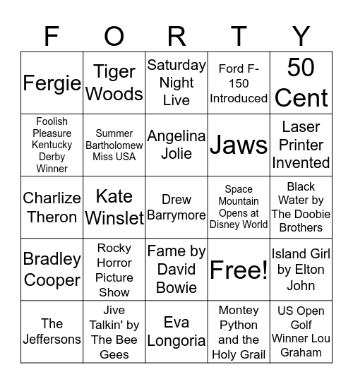 1975 Bingo Card