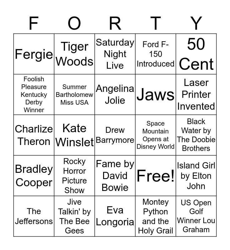 1975 Bingo Card