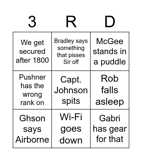 3rd Platoon Bingo Card