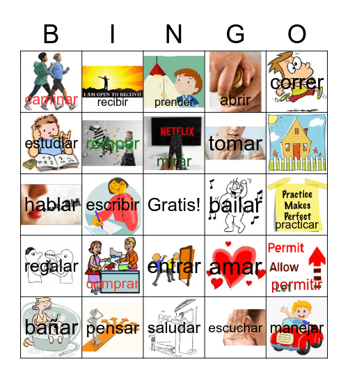 Verbos regulares en español Bingo Card