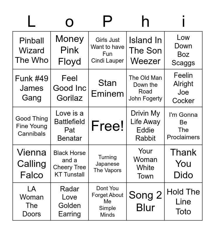 Lo-Phi Bingo Card