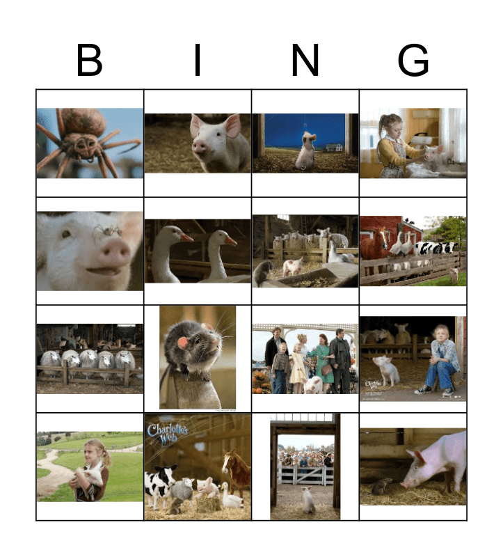 Charlotte's Web Bingo Card