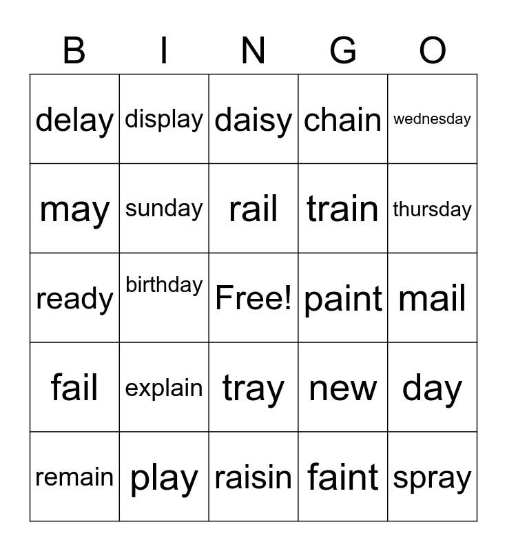 long A bingo Card
