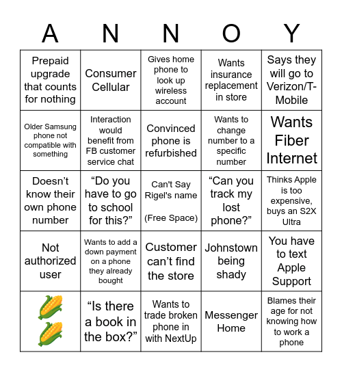 Annoying Bingo Card Annoying Bingo Card