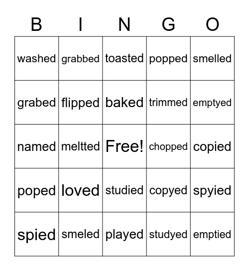 Regular Past Tense Verbs Bingo Card