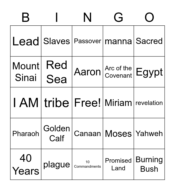 Moses Bingo Card
