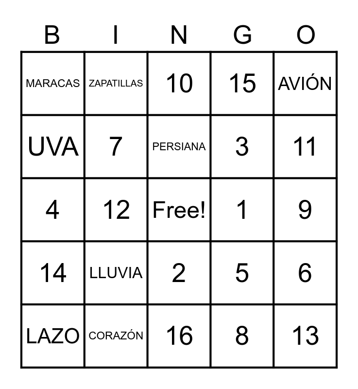 BINGO DE PALABRAS Bingo Card