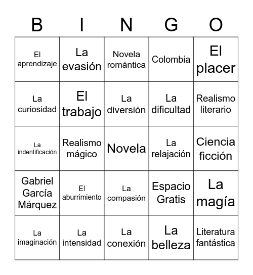 Lectura y Idiomas Bingo Card
