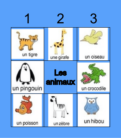Les animaux Bingo Card