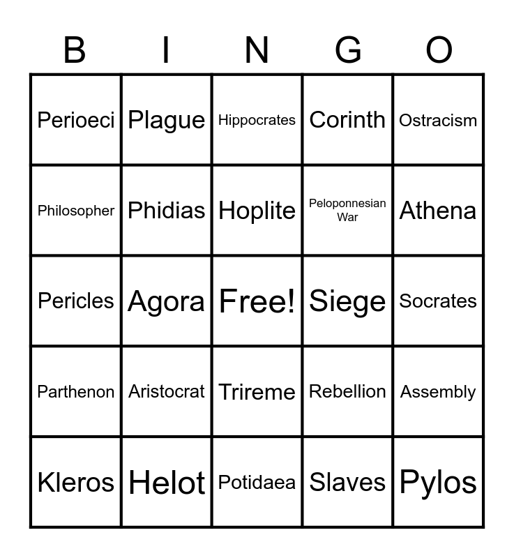 Ancient Greece Bingo Card