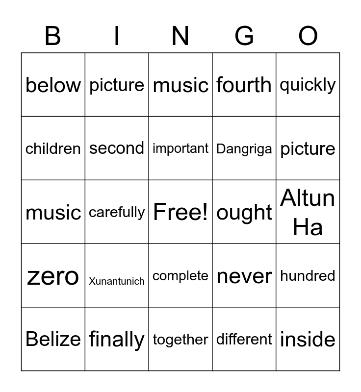 High frequency words Bingo card Bingo Card