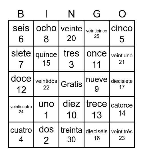 Números de Bingo 1-30 Bingo Card
