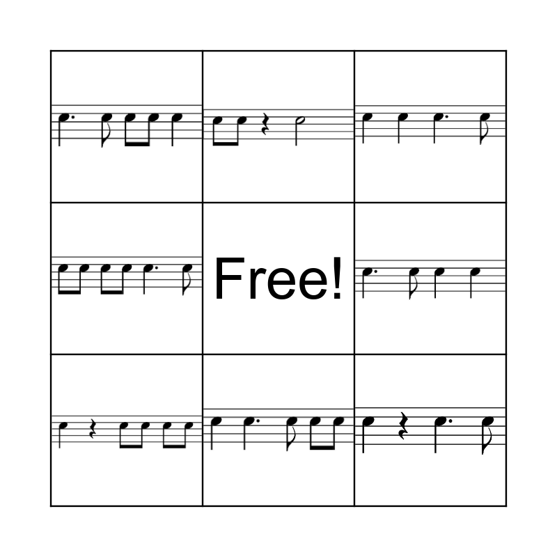 Rhythm Bingo: Dotted Quarter Notes Bingo Card