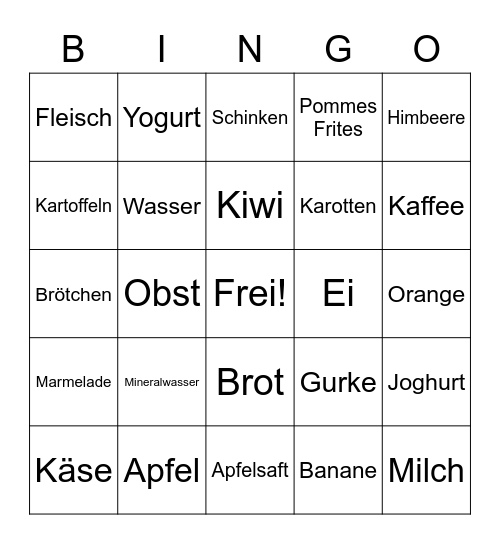 Lebensmittel Bingo Card
