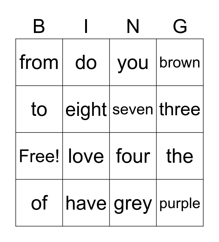 Sight Words 4th 6 Weeks Bingo Card