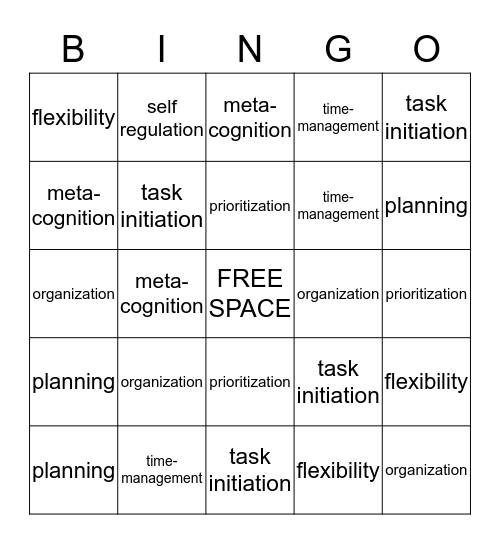 Executive Function BINGO Card