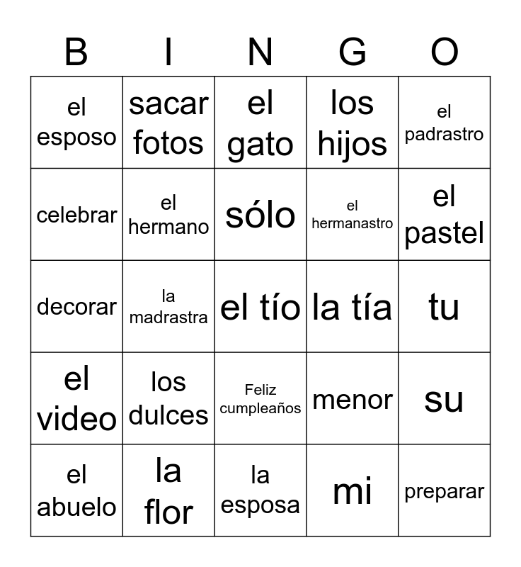 Autentico 5A Bingo Card