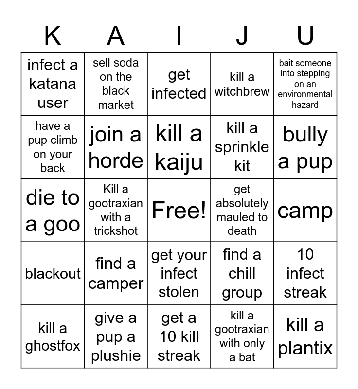 kaiju paradise bingo hell Bingo Card
