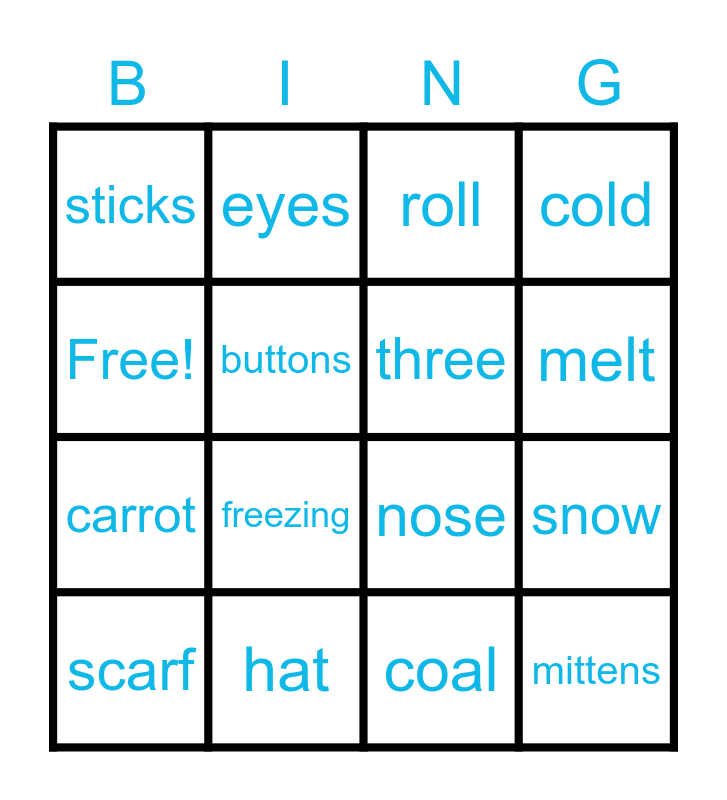 Snowman BINGO Card