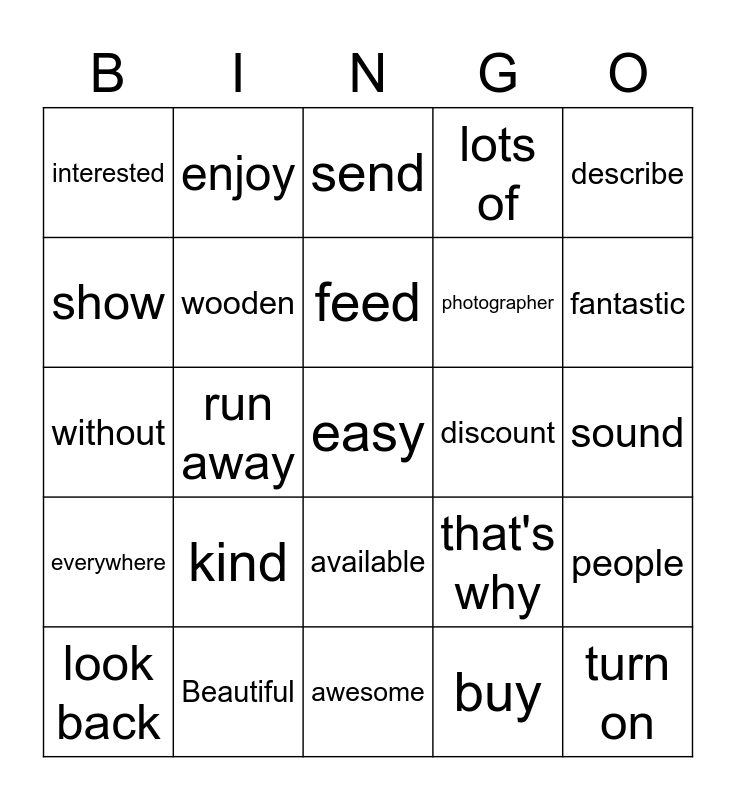 Bingo unit 4 words 1.1+ 1.2 Bingo Card