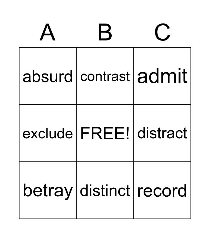 Rewards 1-5 Vocab Bingo Card