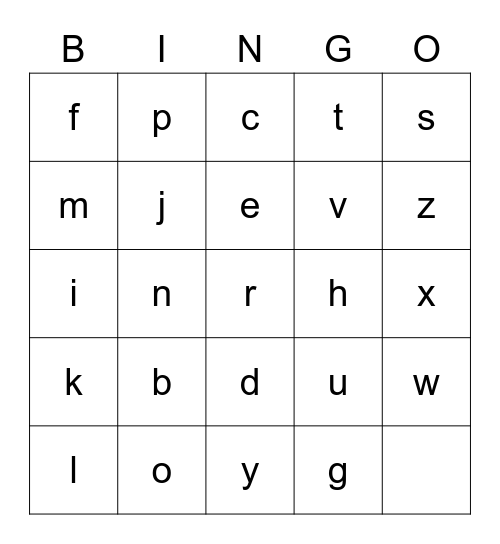Letter Naming Bingo Card