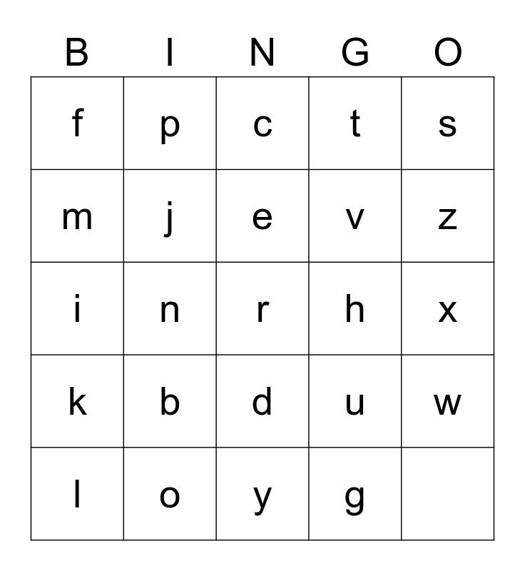 Letter Naming Bingo Card