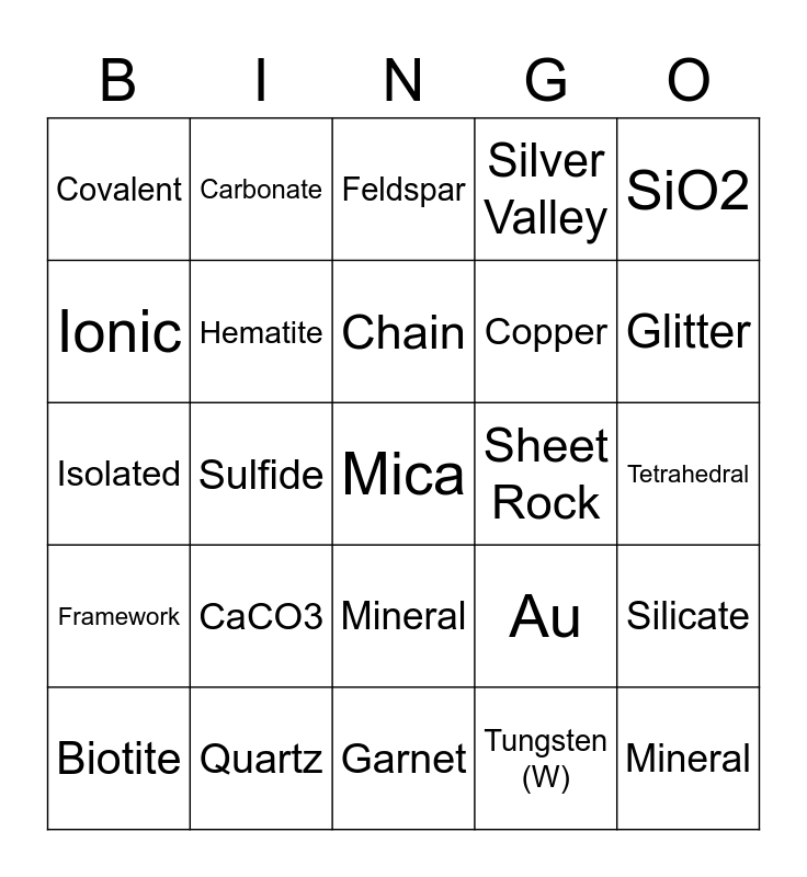 Mineral Bingo Card