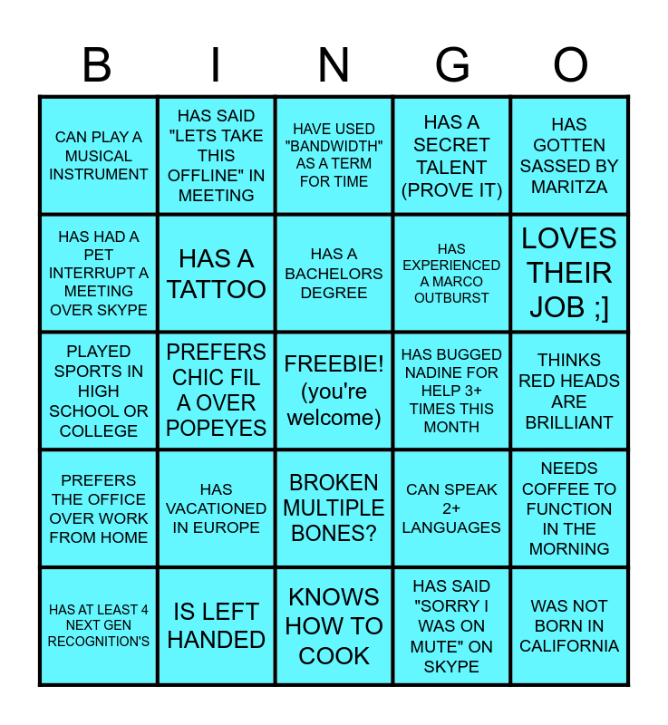 LM NINJA BINGO! Bingo Card