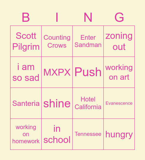 evil face playlist bingo Card