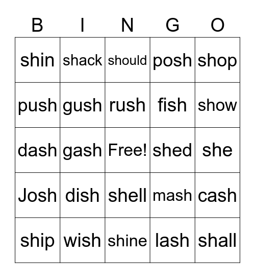 SH Digraphs Bingo Card