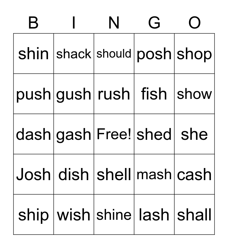 SH Digraphs Bingo Card