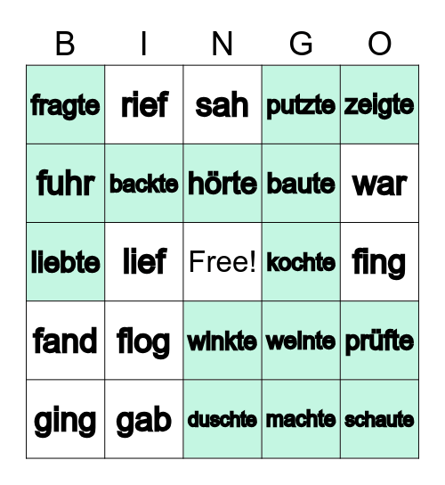 Verben Vergangenheit (Präteritum) Bingo Card