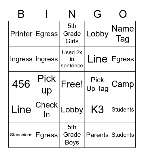 456 Camp Countdown Bingo Card