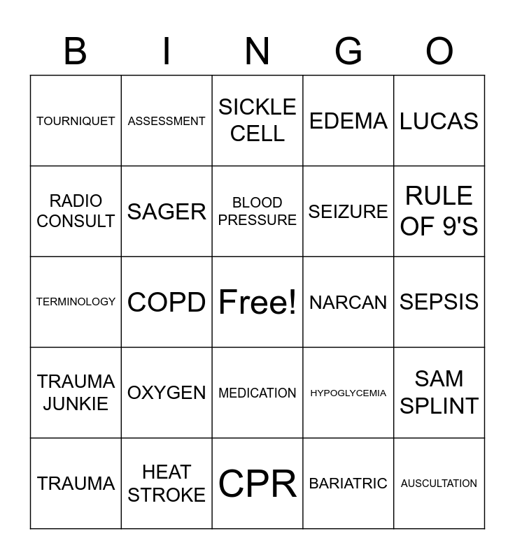 EMS BINGO Card